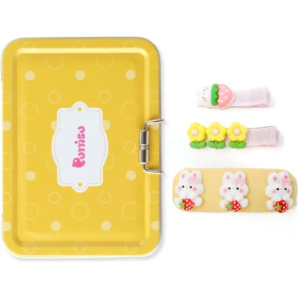 PUTTISU 3-piece Bunny Garden Trio Hair Clip Set - Honey Bunny Meadow - Yellow