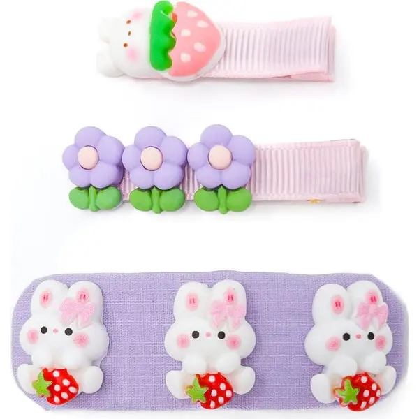 PUTTISU 3-piece Bunny Garden Trio Hair Clip Set - Lilac Bunny Bloom (purple)