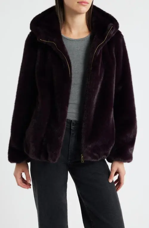 Via Spiga Faux Fur Hooded Jacket - Burgundy