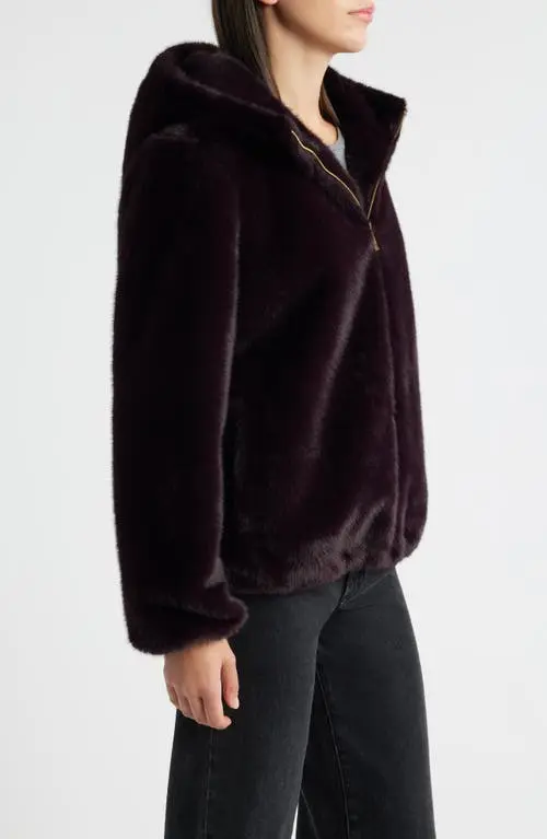 Via Spiga Faux Fur Hooded Jacket - Burgundy