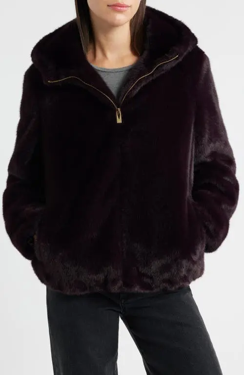 Via Spiga Faux Fur Hooded Jacket - Burgundy