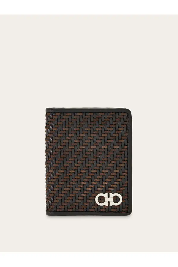 FERRAGAMO Woven Credit Card Holder - Black