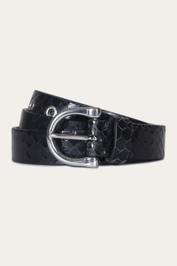 Frye Python Belt With Horseshoe Buckle - Black