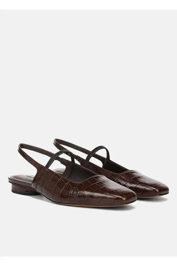 Vince Venice Croc-embossed Leather Slingback Flats - Brown