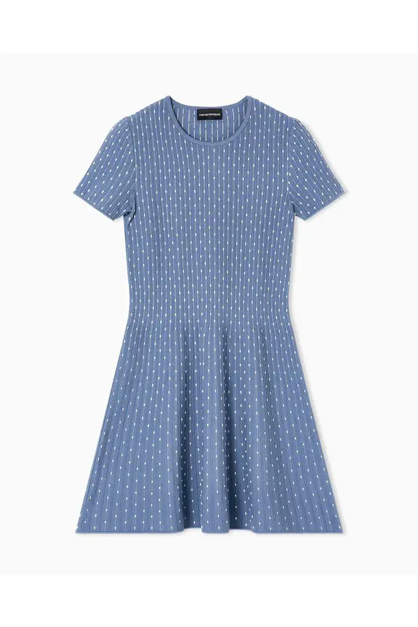 Emporio Armani Polka-dot Jacquard Viscose Plain-knit Short Dress - Natural