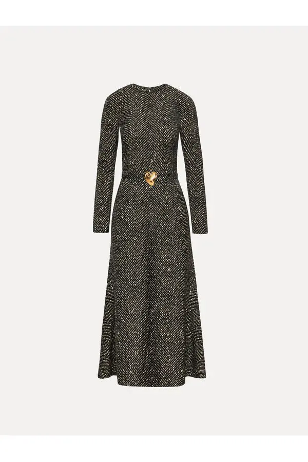 Oscar de La Renta Chevron Virgin Wool Dress - Gold