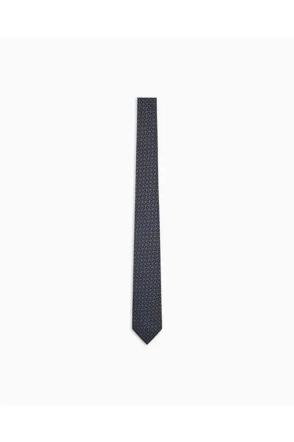 Giorgio Armani Silk Tie With Jacquard Chevron Motif - Blue