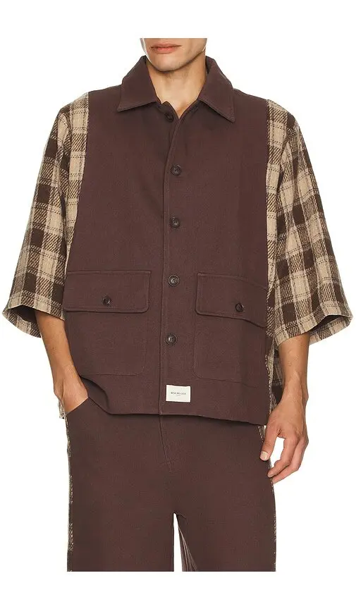WISH ME LUCK Workers Plaid Top In Brown