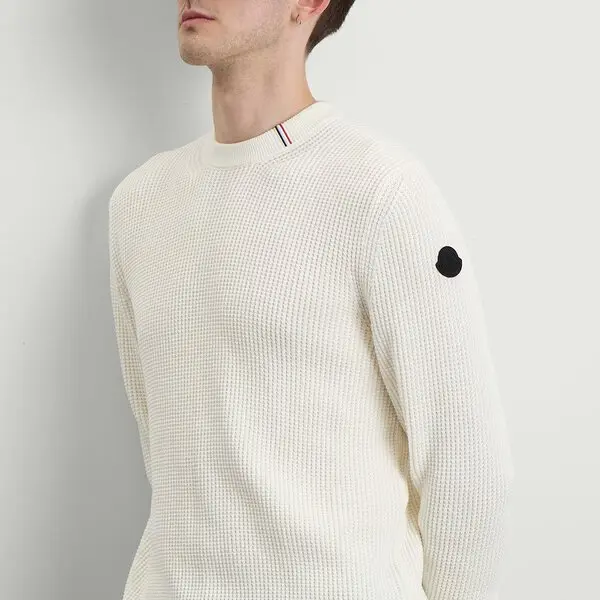 Moncler Cotton Woven Crew Neck Jumper - White