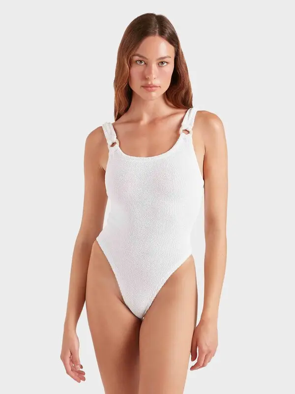 Hunza G Domino Swimsuit With Pearl Hoops - White