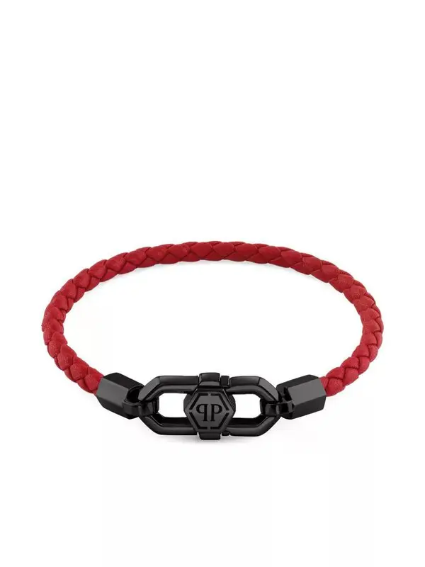 Philipp Plein Braided Leather Clasp Bracelet - Black