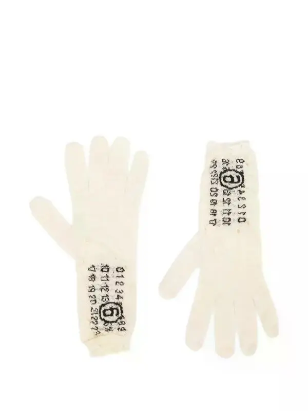 MAISON MARGIELA Numbers-motif Knitted Gloves - White