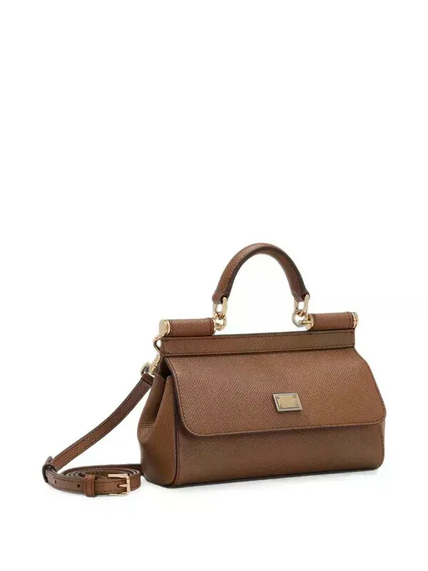 Dolce & Gabbana Mini Sicily Handbag In Dauphine Calfskin - Brown