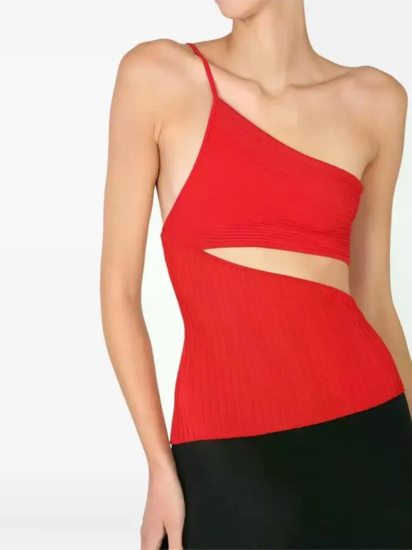 ANDREĀDAMO One-shoulder Cut-out Top - Red