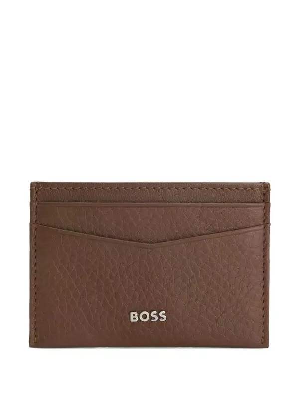 BOSS Pebbled Leather Cardholder - Brown