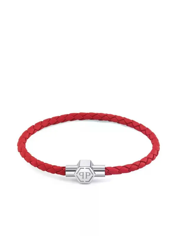 Philipp Plein Braided Leather Bracelet - Silver