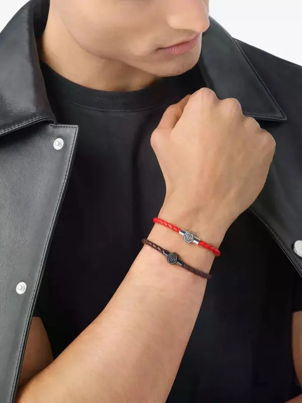 Philipp Plein Braided Leather Bracelet - Silver
