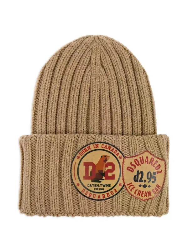 Dsquared2 Ribbed Beanie With Logo Patch - Brown