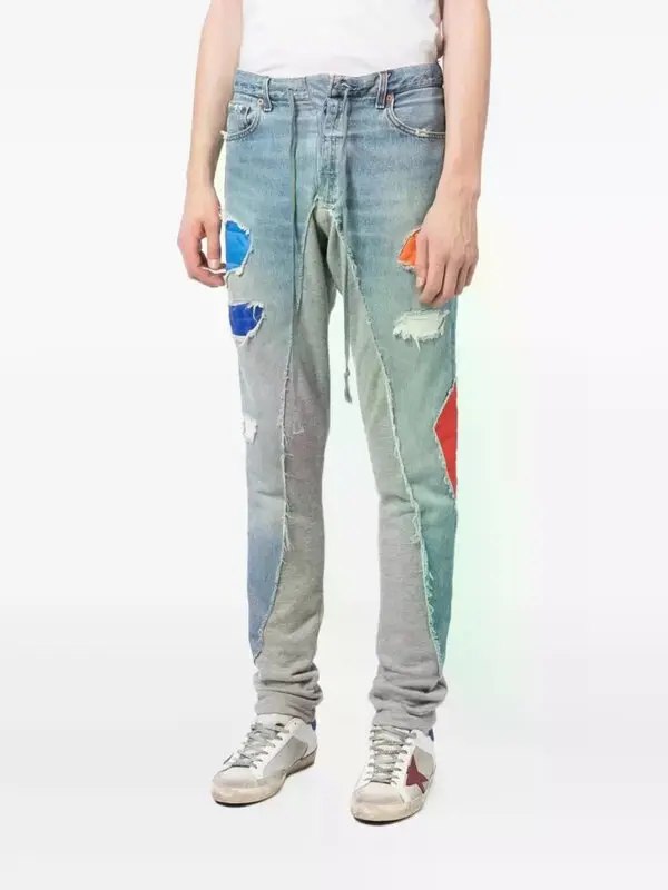 GREG LAUREN Patchwork Distressed-denim Track Pants
