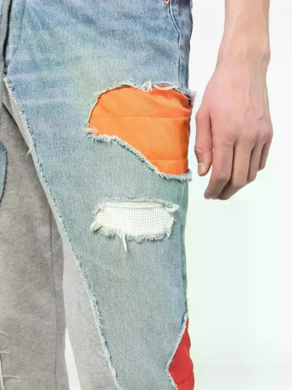 GREG LAUREN Patchwork Distressed-denim Track Pants