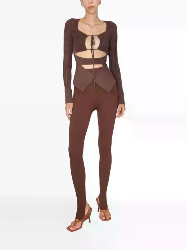 ANDREĀDAMO Tie-front Ribbed Top - Brown