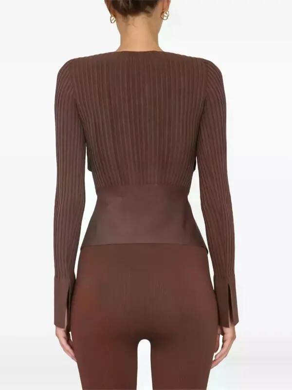 ANDREĀDAMO Tie-front Ribbed Top - Brown