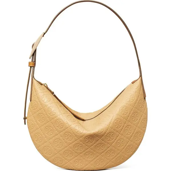 Tory Burch T-monogram Jacquard Crescent Shoulder Bag - Biscotti