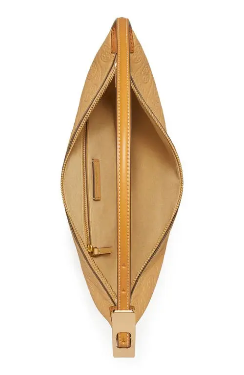 Tory Burch T-monogram Jacquard Crescent Shoulder Bag - Biscotti
