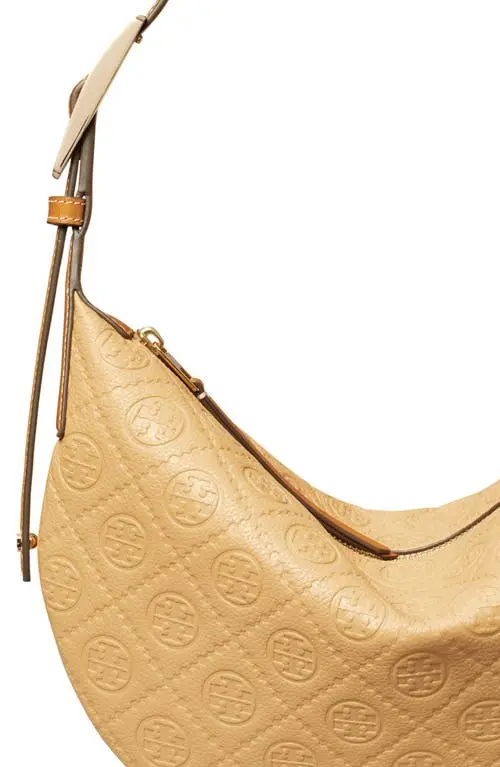 Tory Burch T-monogram Jacquard Crescent Shoulder Bag - Biscotti