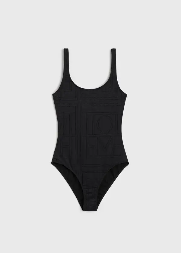TOTEME Monogram Pointelle Knit Swimsuit - Black