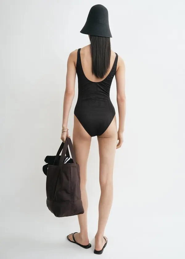 TOTEME Monogram Pointelle Knit Swimsuit - Black
