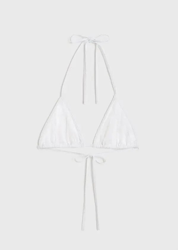 TOTEME Monogram Pointelle Triangle Bikini Top - White