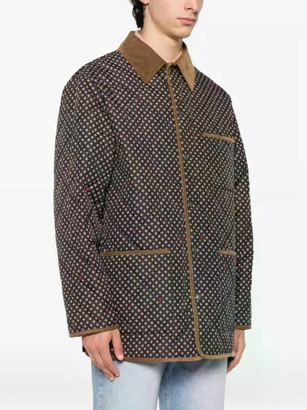 Valentino Garavani Geometric Pattern Corduroy Collar Overshirt - Blue