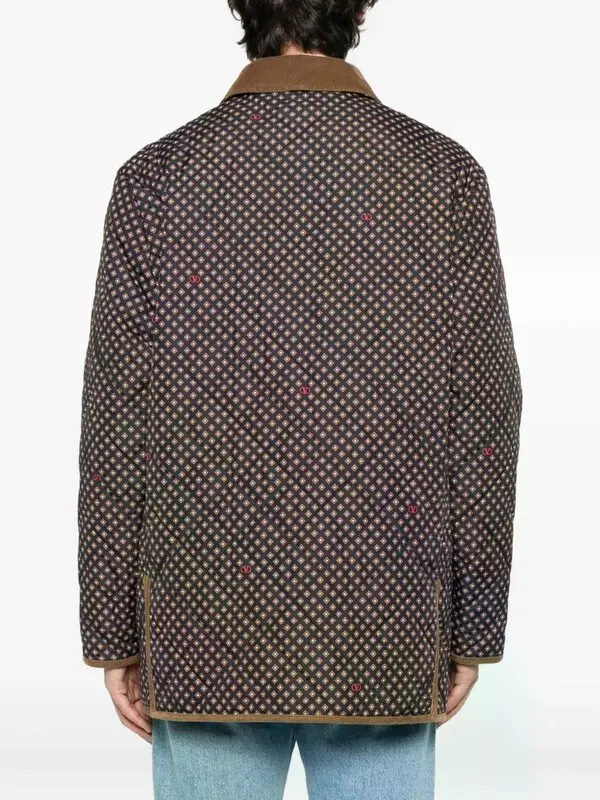 Valentino Garavani Geometric Pattern Corduroy Collar Overshirt - Blue