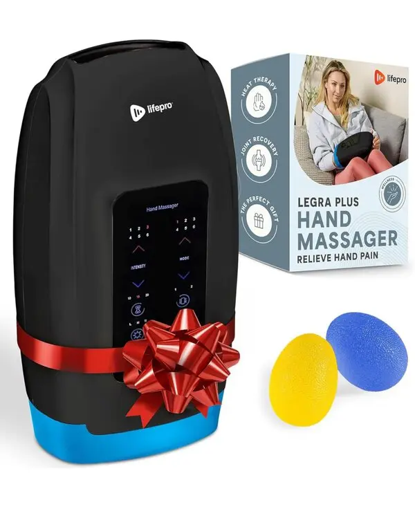 LIFEPRO Legra Hand Massager With Heat & Compression – Heated Finger - Black