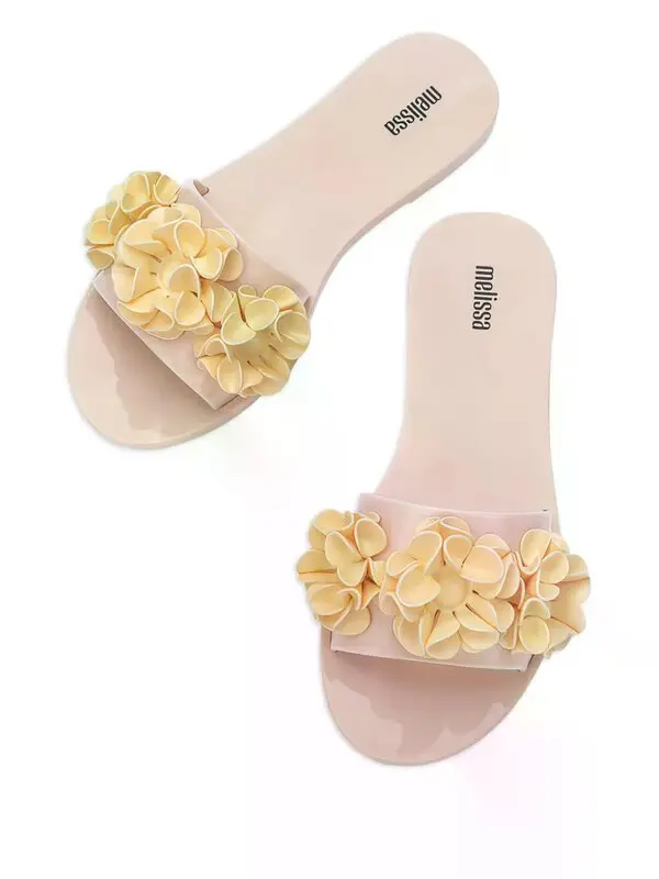 Melissa Babe Springtime Flower Embellished Slides - Neutrals