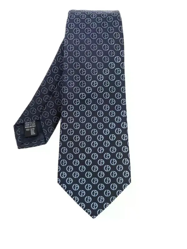 Giorgio Armani Monogram-pattern Silk Tie - Blue