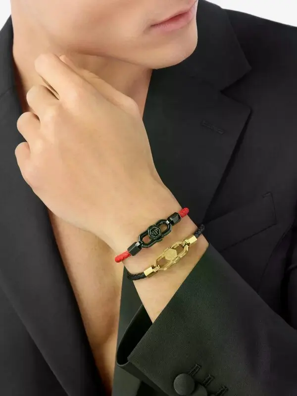 Philipp Plein Braided Leather Clasp Bracelet - Black