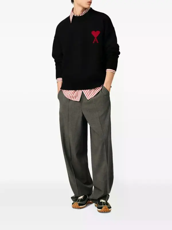 AMI Paris Intarsia-knit Wool Sweater - Black