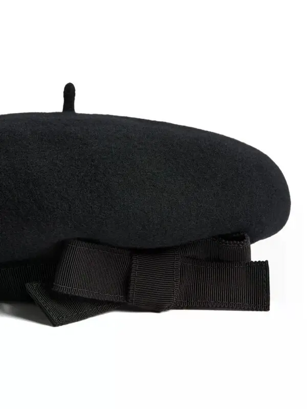 PATOU Wool Beret With Grosgrain Bow - Black