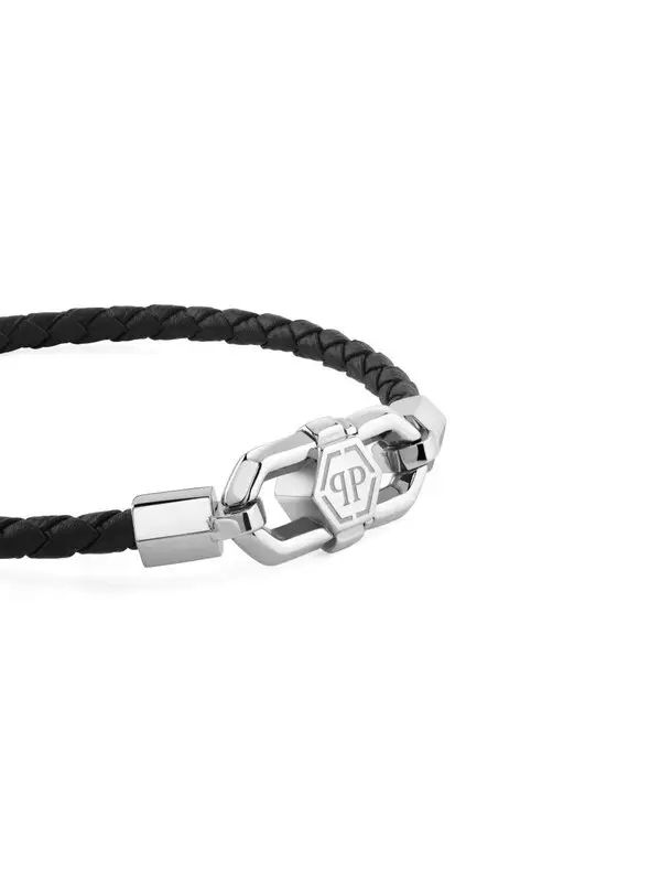 Philipp Plein Braided Leather Bracelet - Silver
