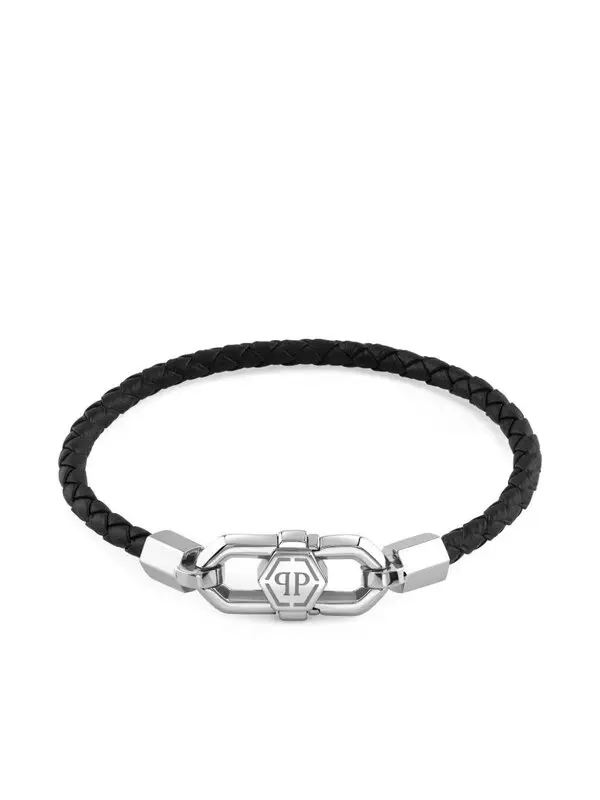 Philipp Plein Braided Leather Bracelet - Silver