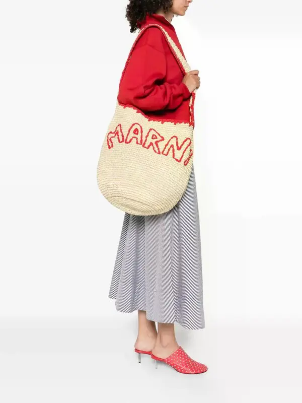 Marni Logo-embroidered Paper Shoulder Bag