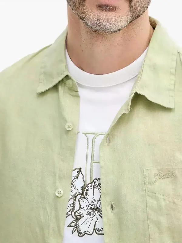 Guess Embroidered-logo Linen Shirt