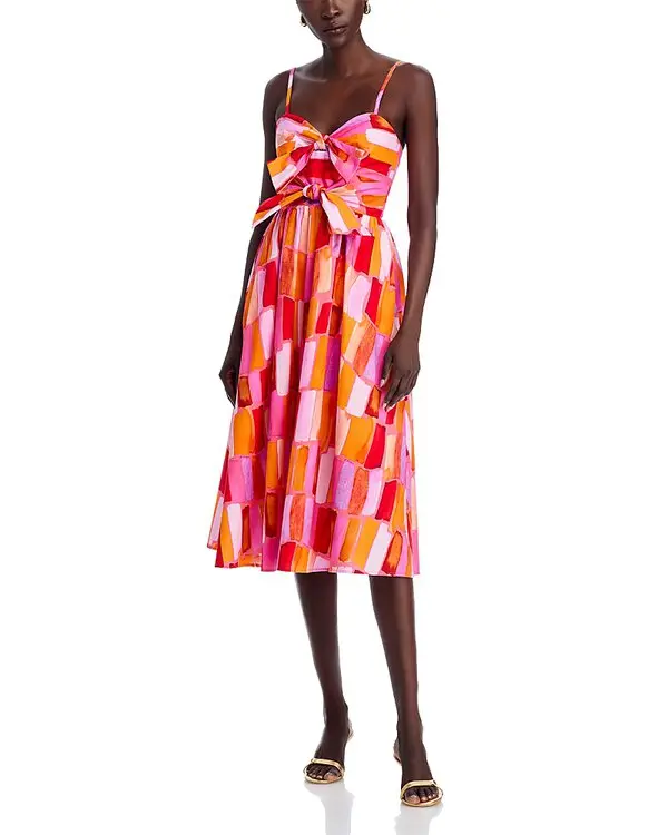MILLY Natasha Sunset Tile Poplin Bow Dress