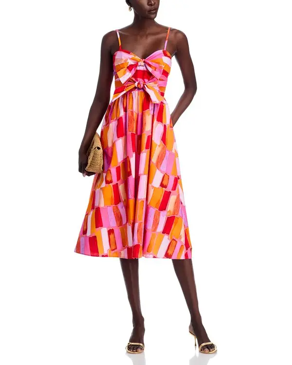 MILLY Natasha Sunset Tile Poplin Bow Dress