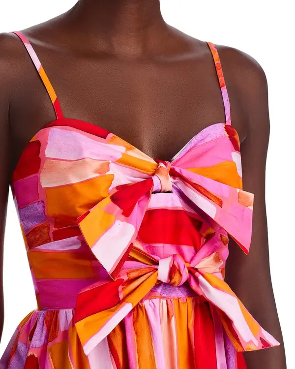 MILLY Natasha Sunset Tile Poplin Bow Dress