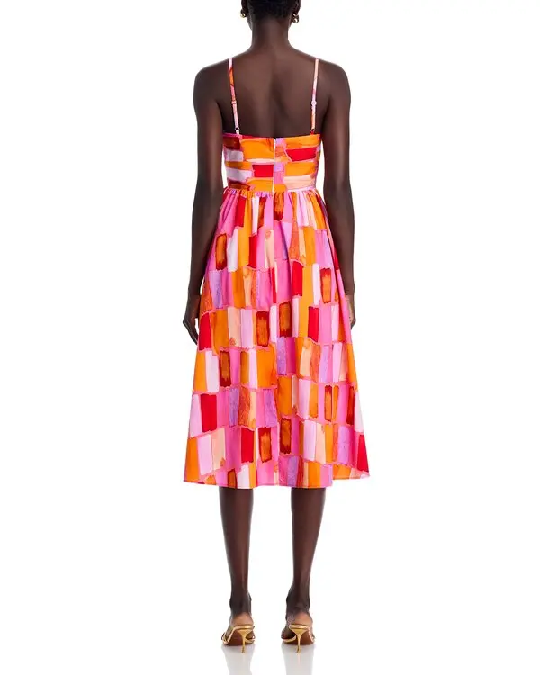 MILLY Natasha Sunset Tile Poplin Bow Dress