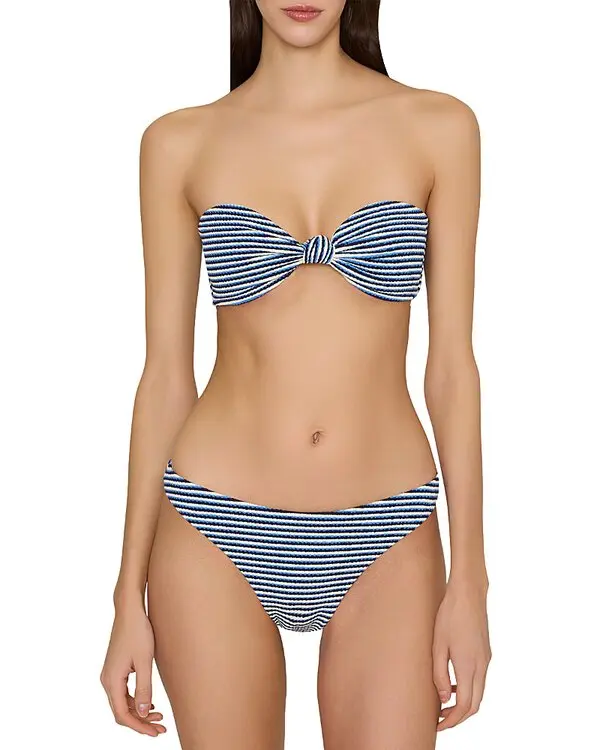 MILLY Margot Textured Stripe Bikini Bottom - Navy Multi