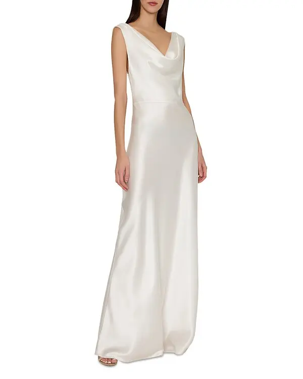MILLY Hammered Satin Cowl Neck Gown